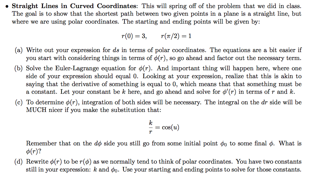 Straight Lines in Curved Coordinates: This will | Chegg.com