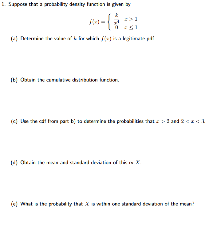 Solved 1. Suppose that a probability density function is | Chegg.com