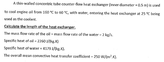 Solved A thin-walled concentric tube counter-flow heat | Chegg.com