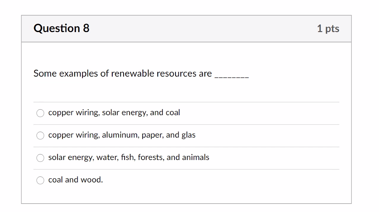 Solved Question 8 1 pts Some examples of renewable resources | Chegg.com