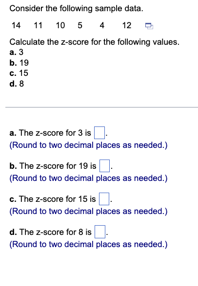 Solved Consider the following sample data. 14 11 10 5 4 12 | Chegg.com