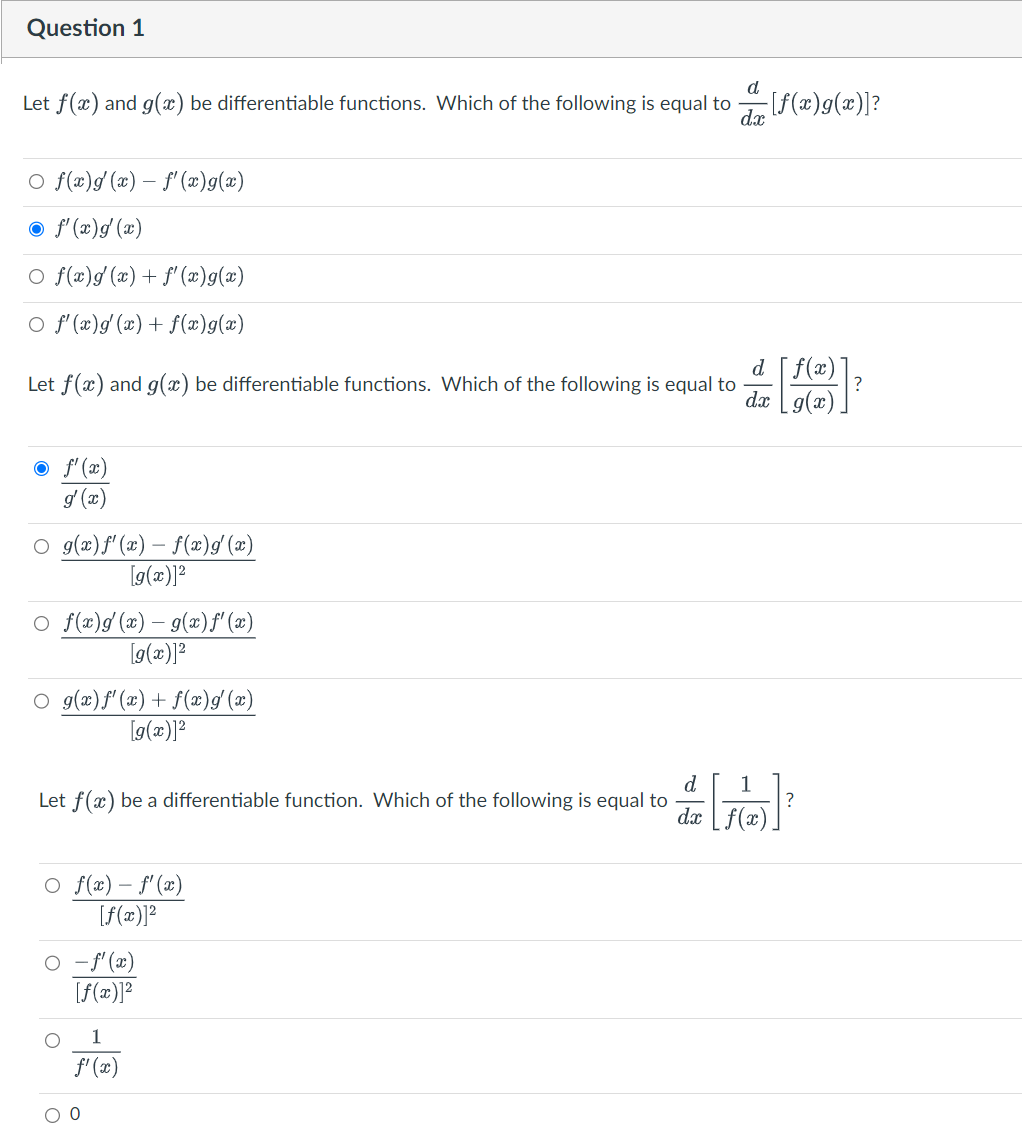 Solved Let f(x) and g(x) be differentiable functions. Which | Chegg.com