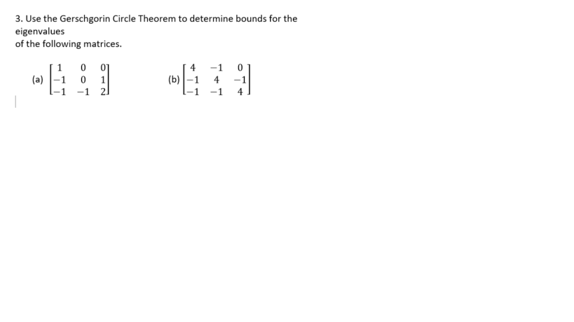 Solved 3. Use the Gerschgorin Circle Theorem to determine | Chegg.com