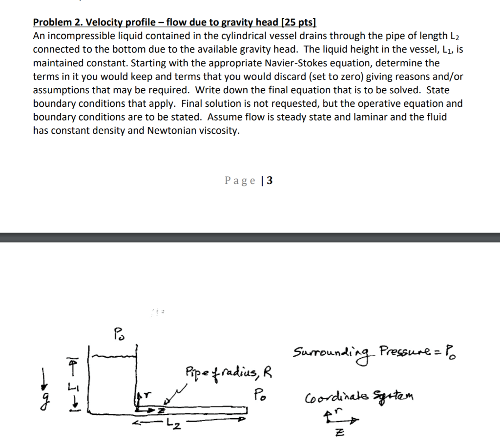 Solved Problem 2. Velocity profile - flow due to gravity | Chegg.com
