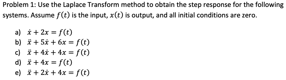 Solved Problem 1: Use the Laplace Transform method to obtain | Chegg.com