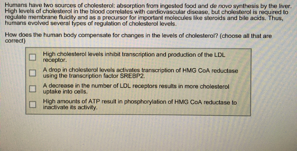Solved Humans have two sources of cholesterol: absorption | Chegg.com