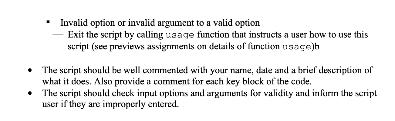 Solved a script that process: input to the script o options: | Chegg.com