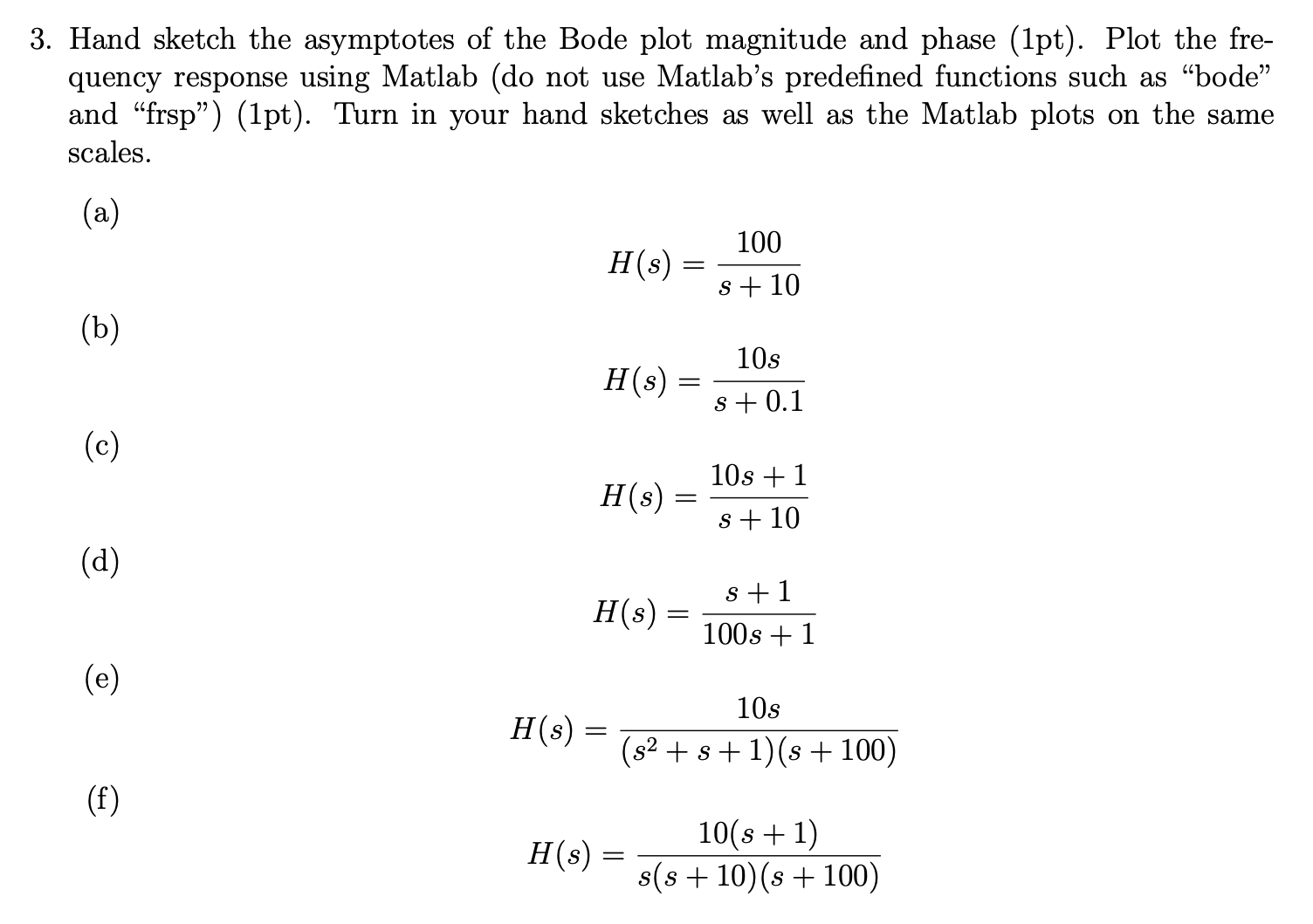 Solved Hand Sketch The Asymptotes Of The Bode Plot Magnitude 