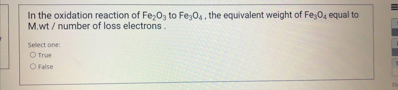 Solved In the oxidation reaction of Fe2O3 to Fe3O4, the | Chegg.com