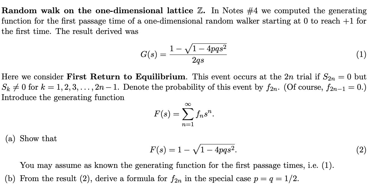 Random walk on the one-dimensional lattice Z. In | Chegg.com
