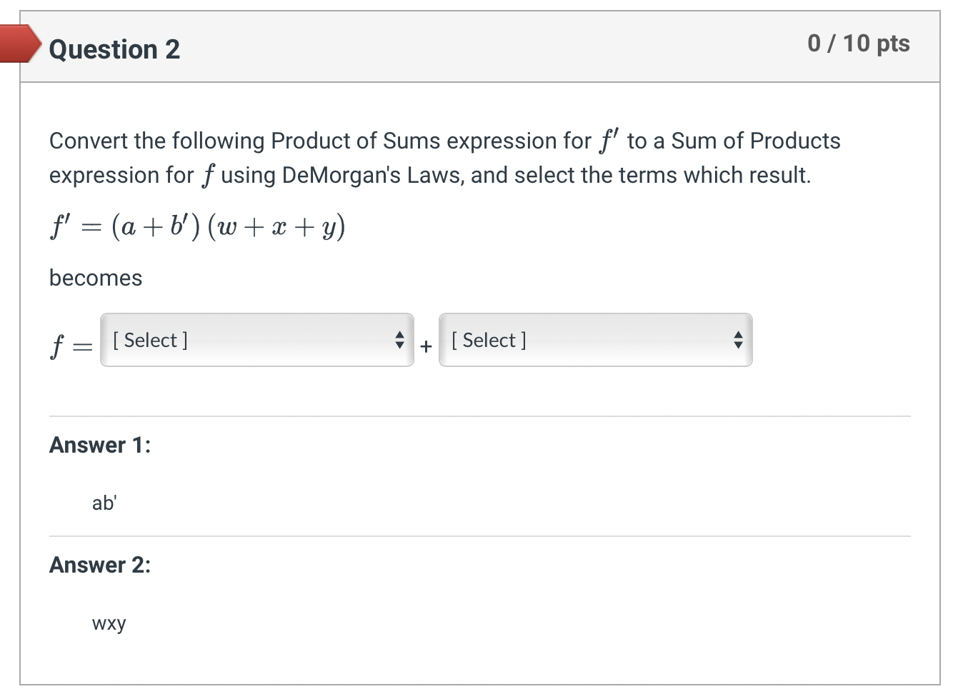 Solved Convert the following Product of Sums expression for | Chegg.com
