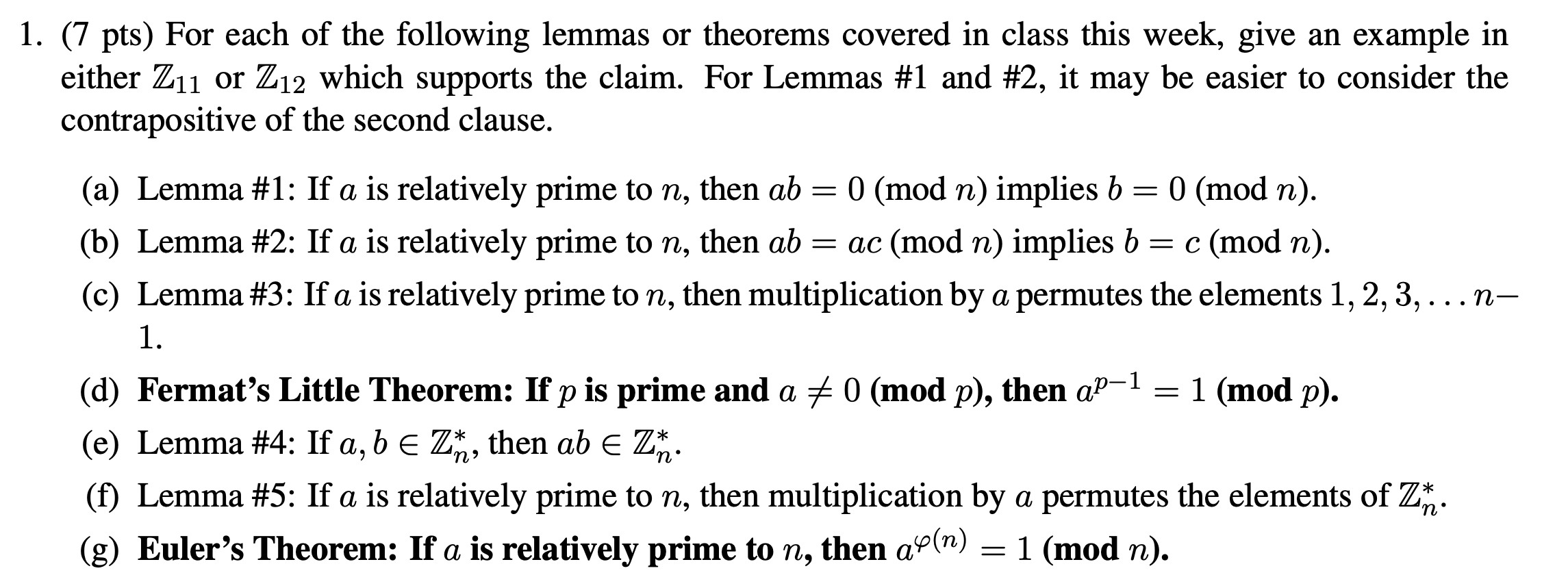 Solved 1. (7 pts) For each of the following lemmas or | Chegg.com