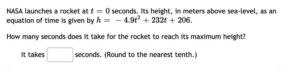 Solved NASA launches a rocket att equation of time is given | Chegg.com