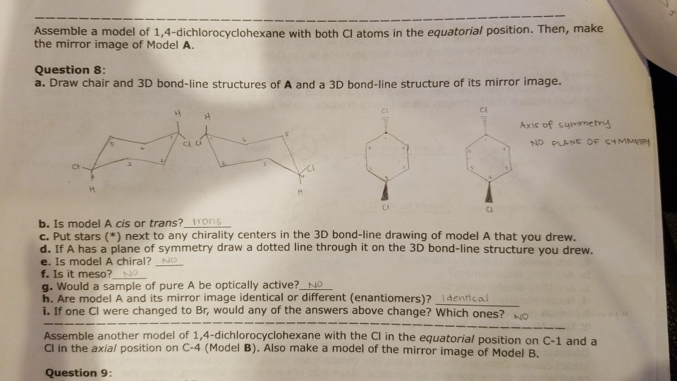 Solved Assemble a model of 1,4-dichlorocyclohexane with both | Chegg.com