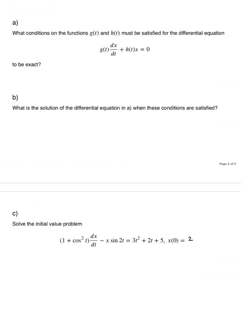 Solved a) What conditions on the functions g(t) and h(t) | Chegg.com