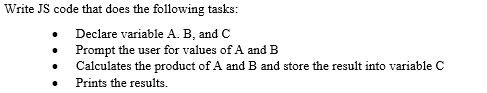 Solved Write JS code that does the following tasks: Declare | Chegg.com