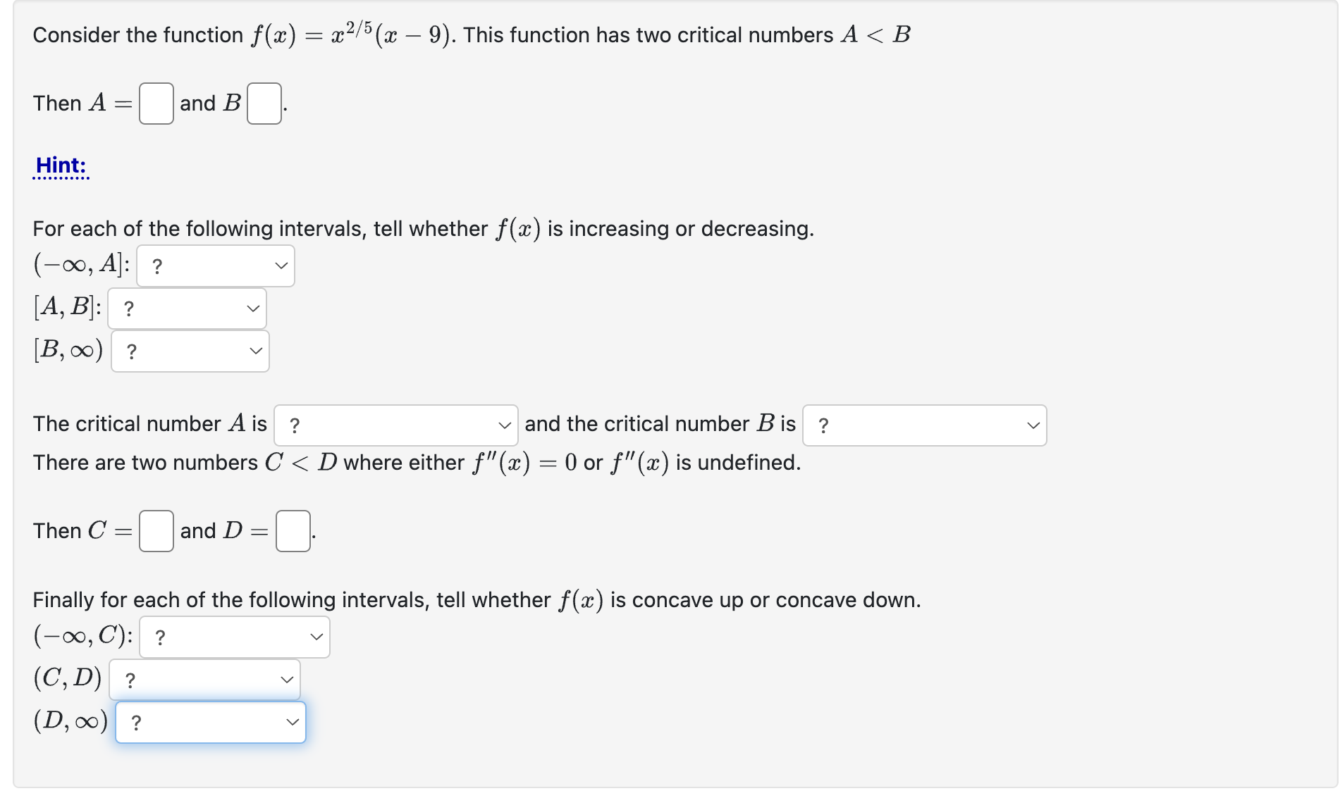 Solved Consider the function f(x)=x2/5(x−9). This function | Chegg.com