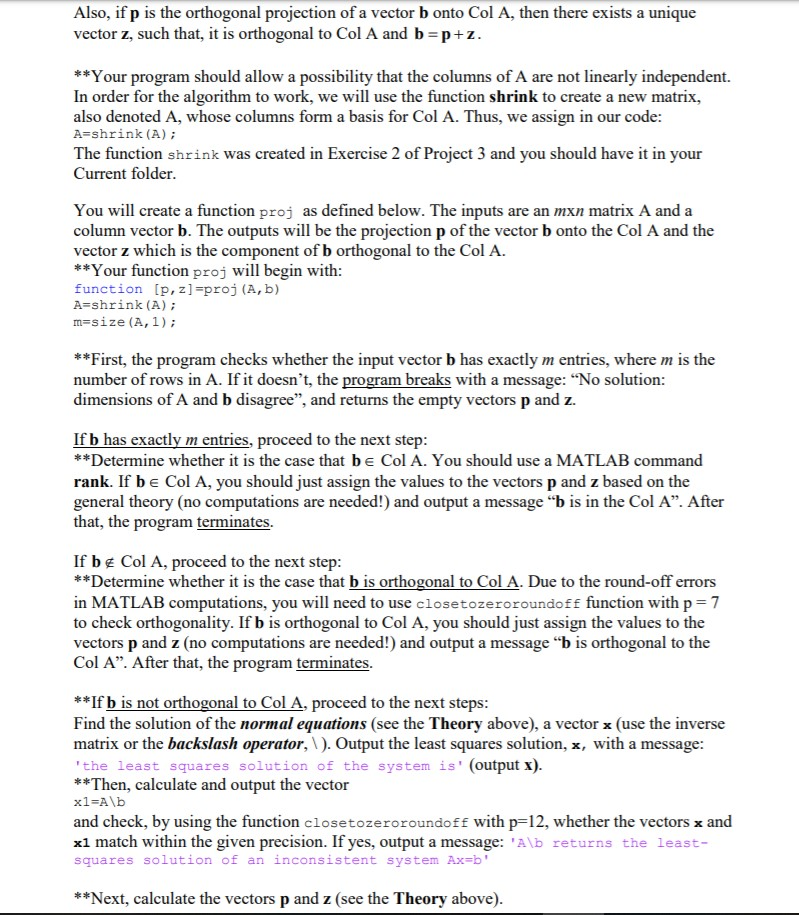 Part III. Orthogonal Projections & Least-Squares | Chegg.com