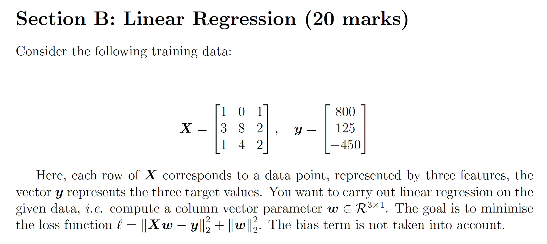 Section B: Linear Regression (20 marks) Consider the | Chegg.com