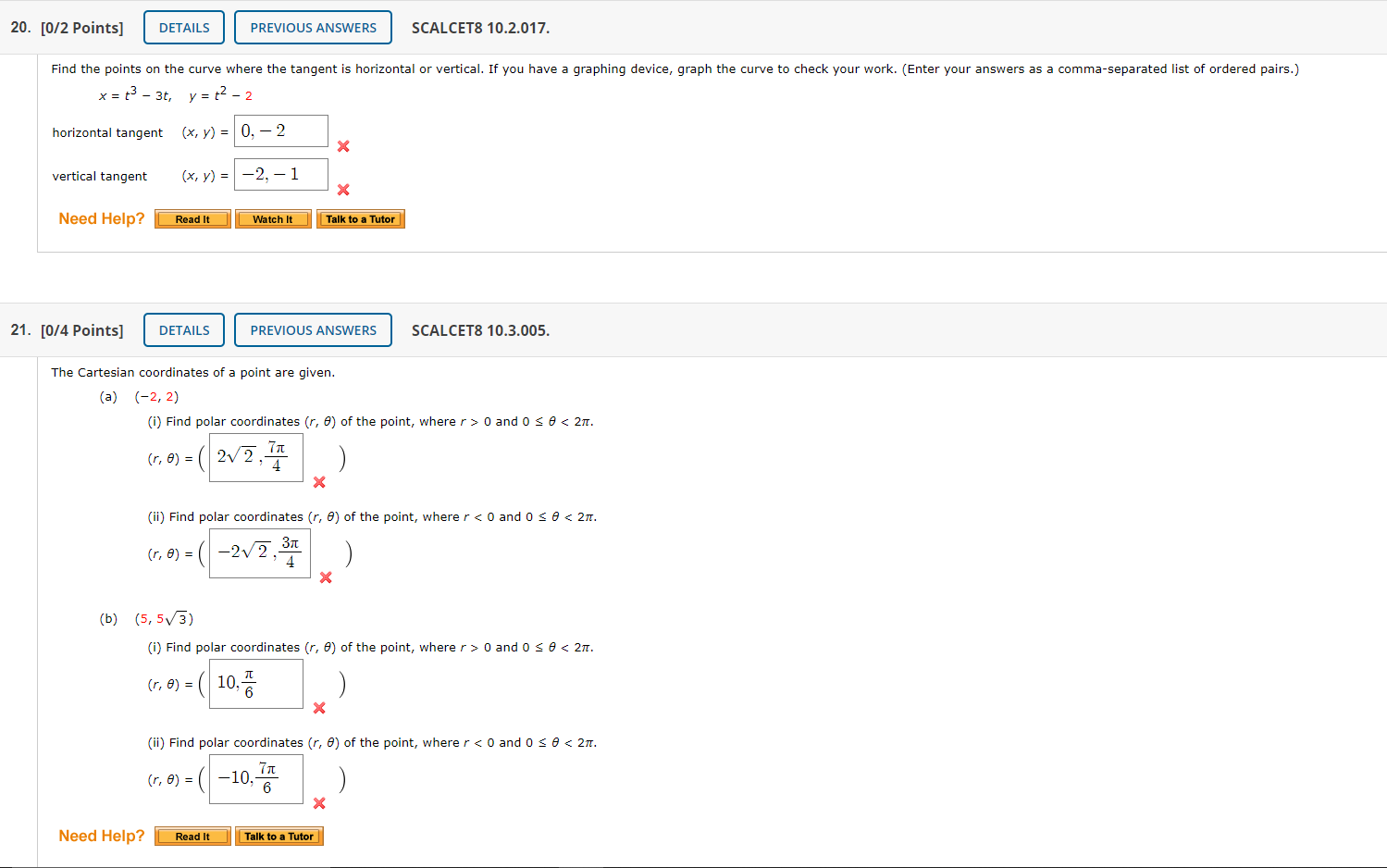 Solved 20. [0/2 Points] DETAILS PREVIOUS ANSWERS SCALCET8 | Chegg.com
