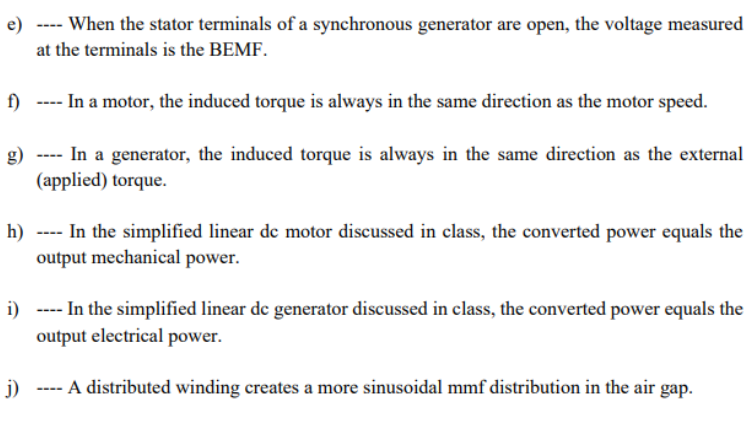 Solved e) --- When the stator terminals of a synchronous | Chegg.com