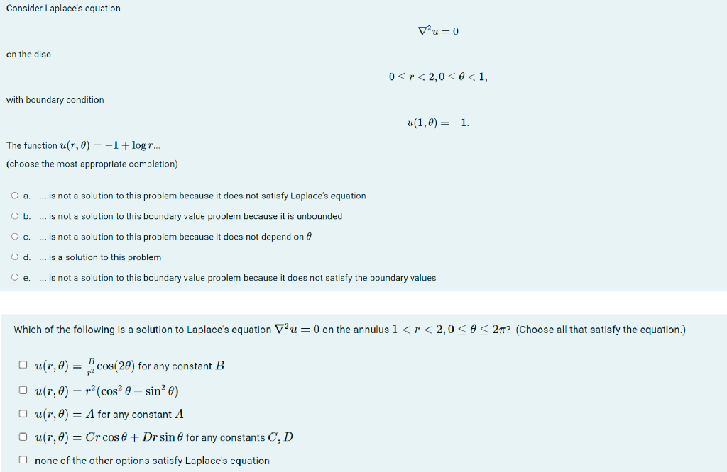 Solved Consider Laplace's equation on the disc with boundary | Chegg.com