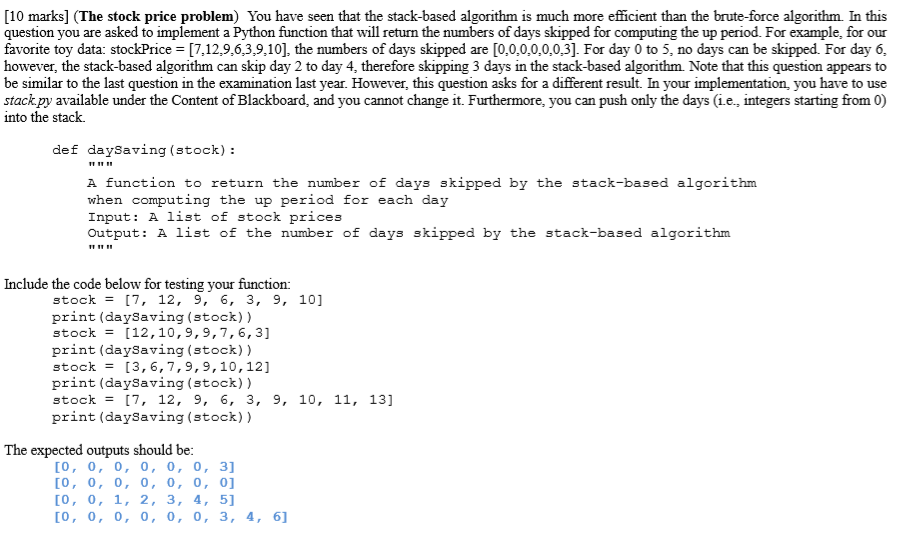 Solved [10 marks] (The stock price problem) You have seen | Chegg.com