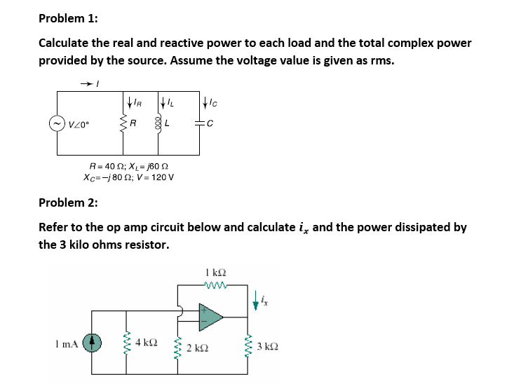 Solved Problem 1: Calculate the real and reactive power to | Chegg.com