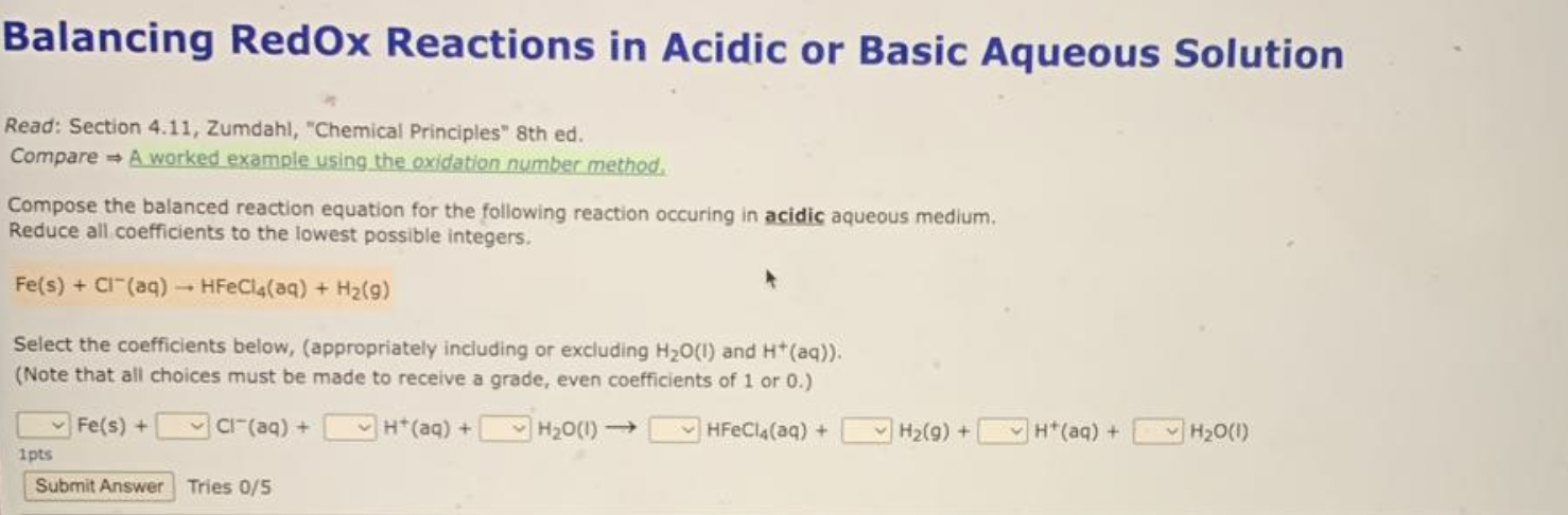 Balancing RedOx Reactions in Acidic or Basic Aqueous | Chegg.com