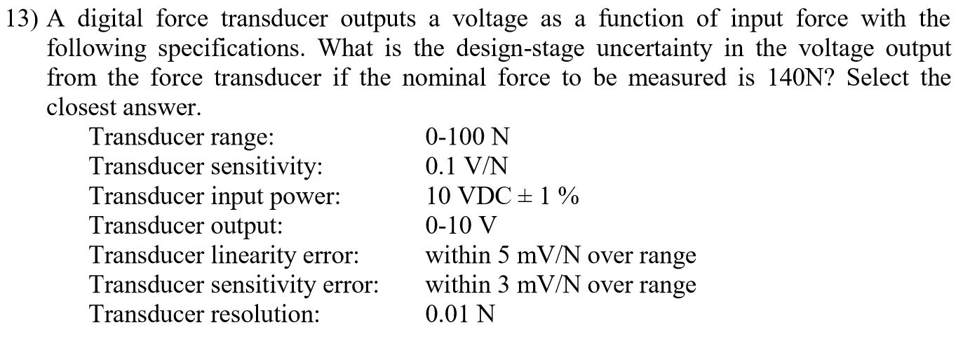 Solved A digital force transducer outputs a voltage as a | Chegg.com