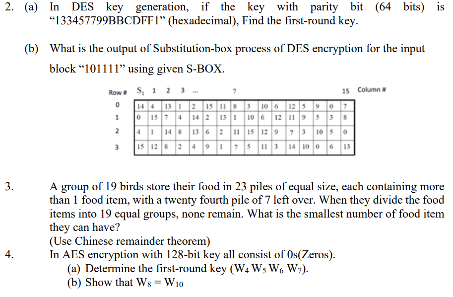 Solved 2. (a) In DES key 3. generation, key generation, if | Chegg.com