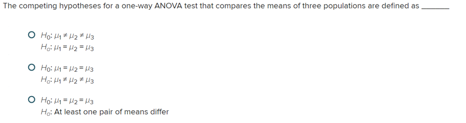 Solved The competing hypotheses for a one-way ANOVA test | Chegg.com
