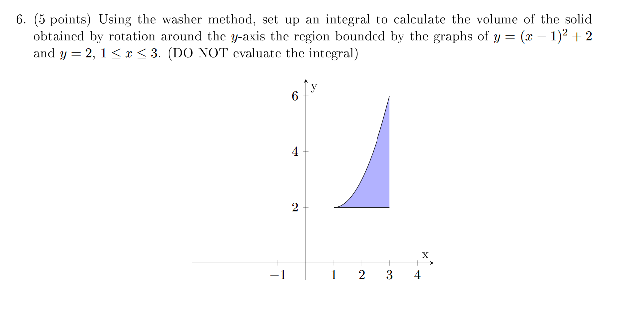 Solved 6. (5 points) Using the washer method, set up an | Chegg.com