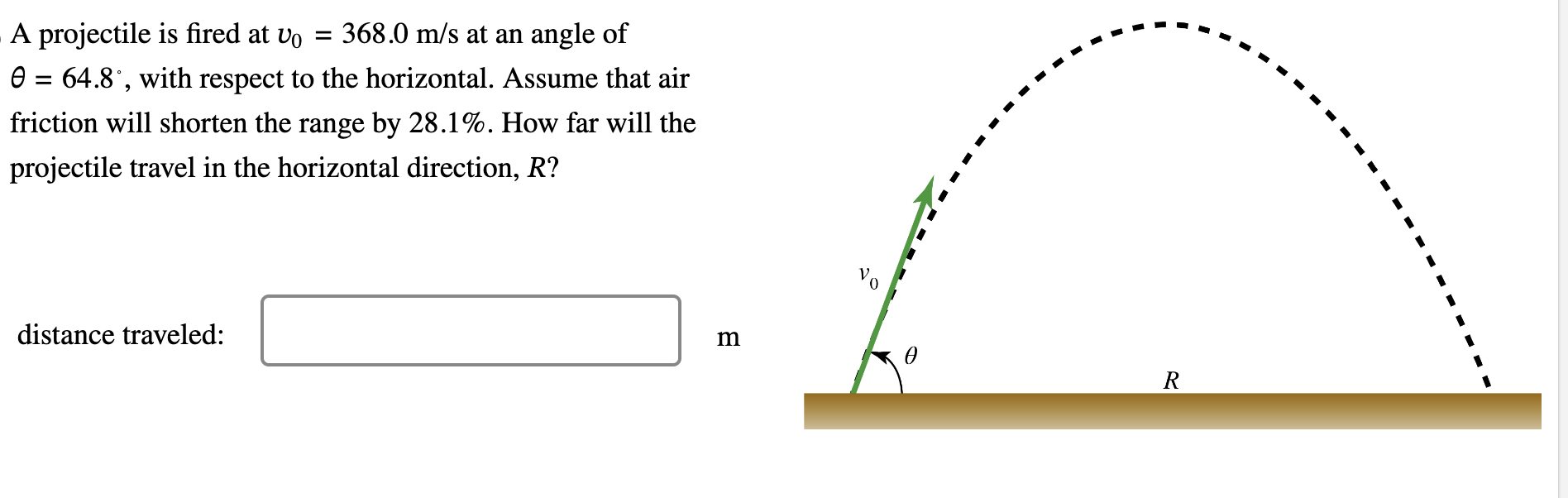 Solved A projectile is fired at v0=368.0 m/s at an angle of | Chegg.com