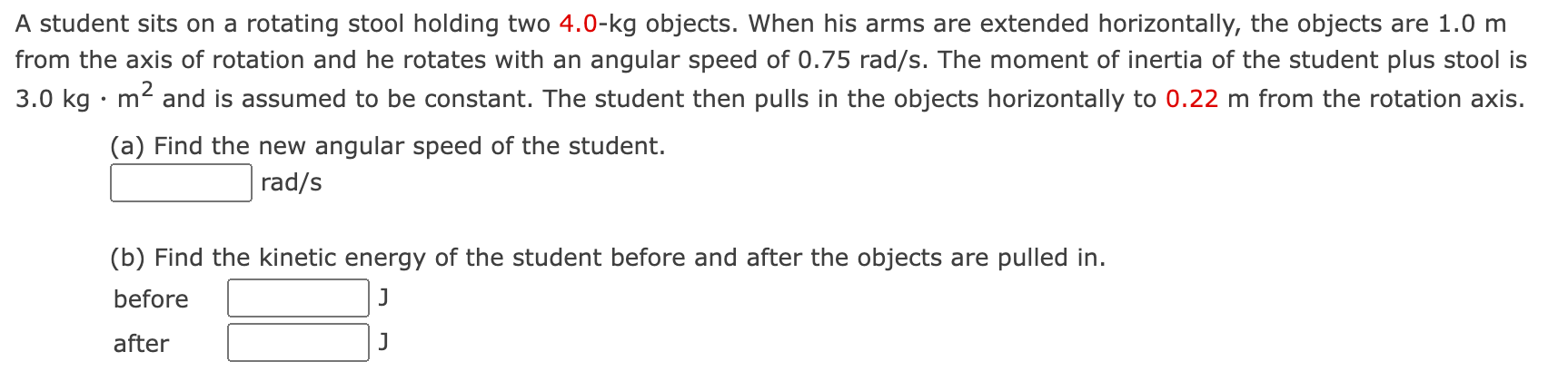 Solved A student sits on a rotating stool holding two 4.0-kg | Chegg.com