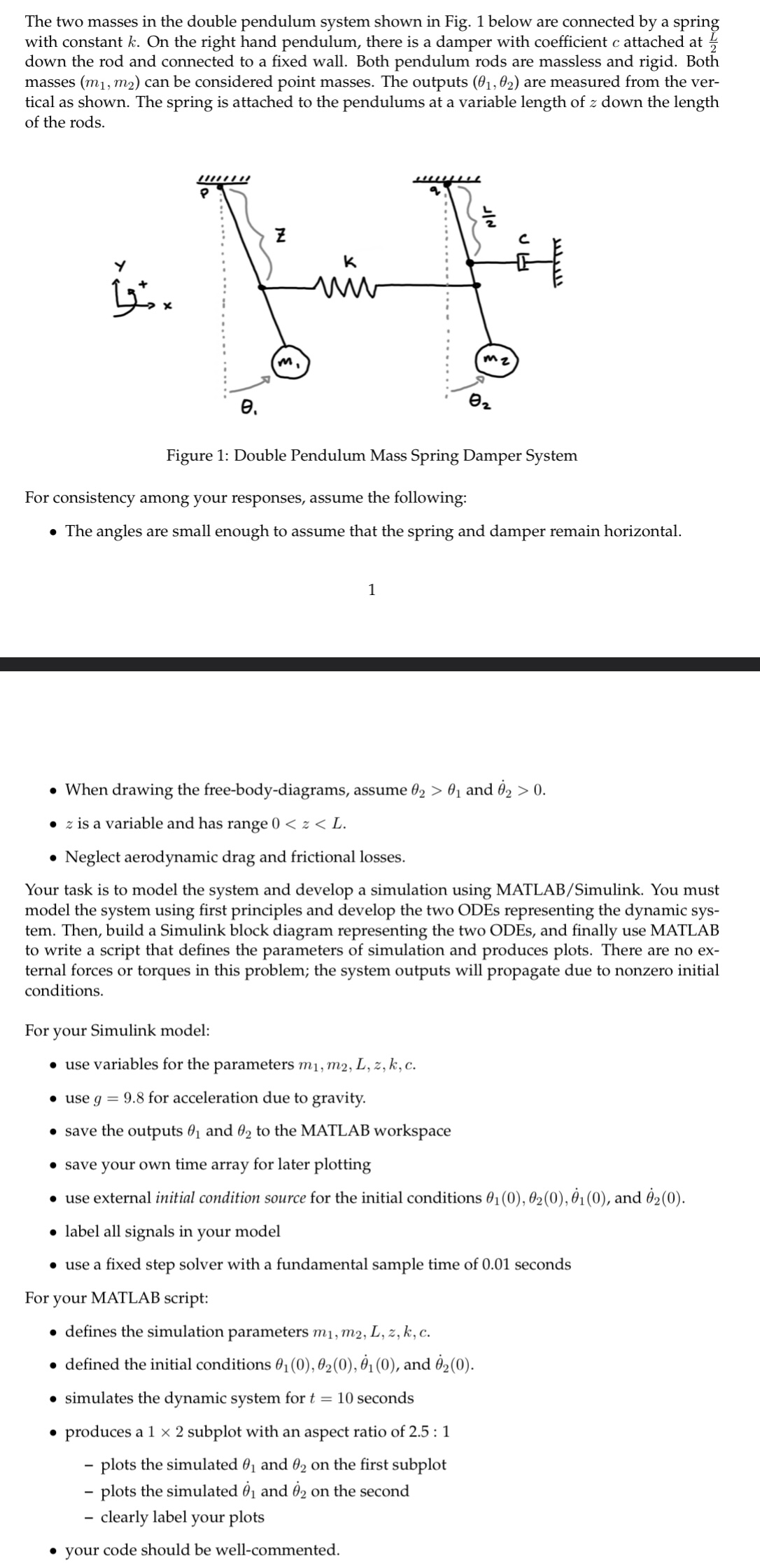 Solved The two masses in the double pendulum system shown in | Chegg.com