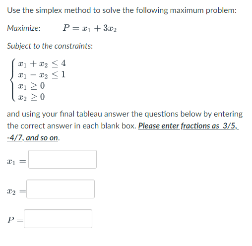 Use the simplex method to solve the following maximum | Chegg.com