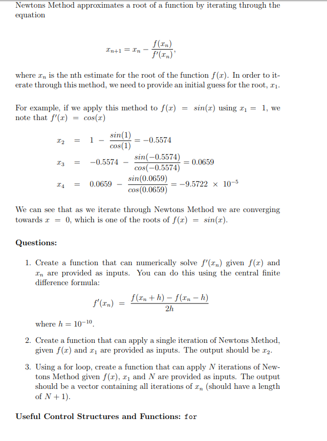 Solved Newtons Method approximates a root of a function by | Chegg.com