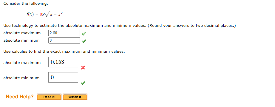 Solved Consider the following. f(x)=8xx−x2 Use technology to | Chegg.com