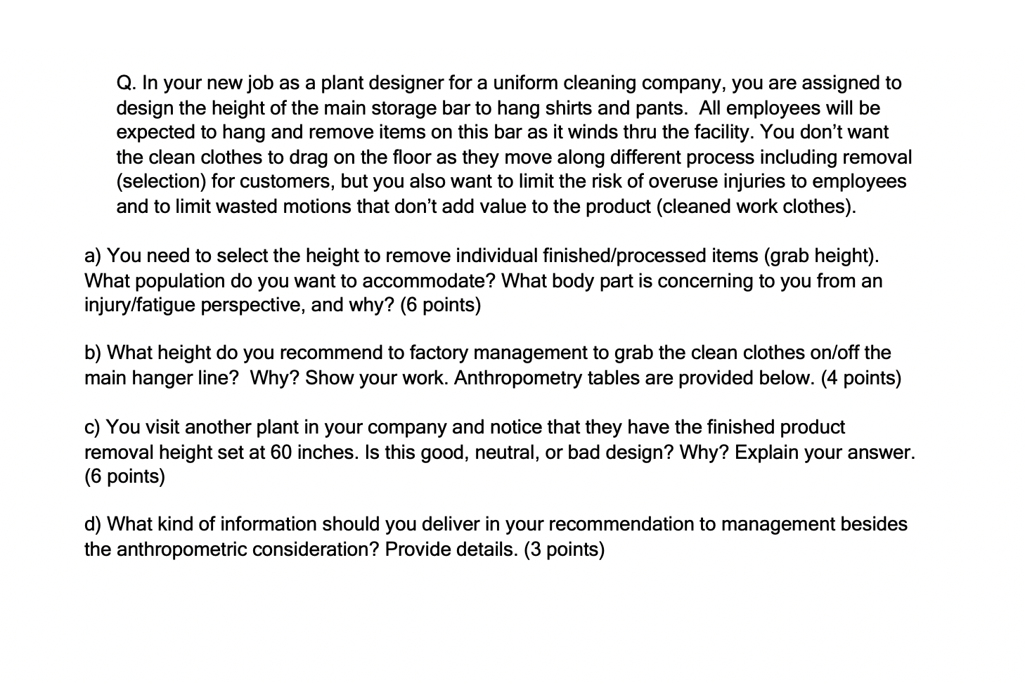 Anthropometric Data for U.S. Adults (all dimensions | Chegg.com