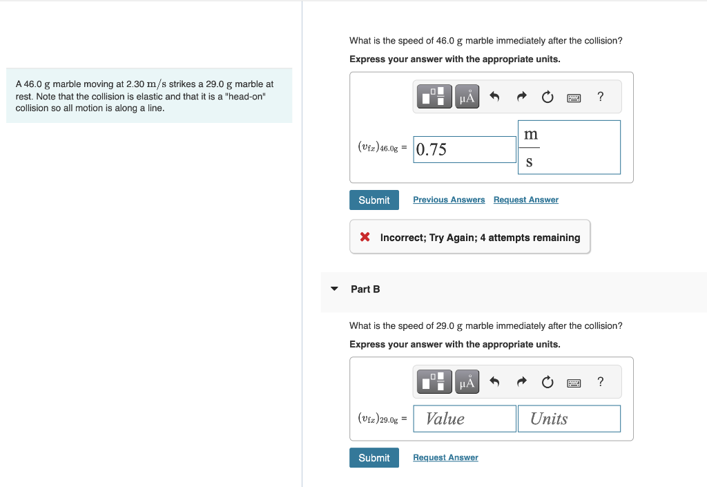 Solved What is the speed of 46.0 g marble immediately after | Chegg.com