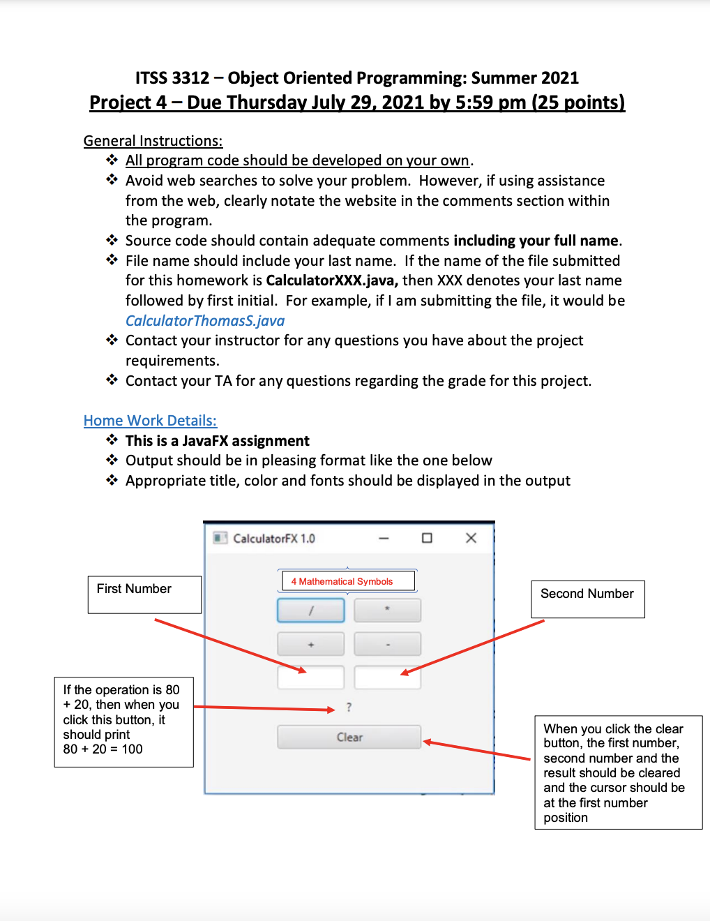 Solved ITSS 3312 - Object Oriented Programming: Summer 2021 | Chegg.com
