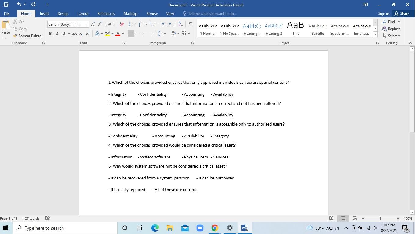 Solved Document1 - Word (Product Activation Failed) X File | Chegg.com