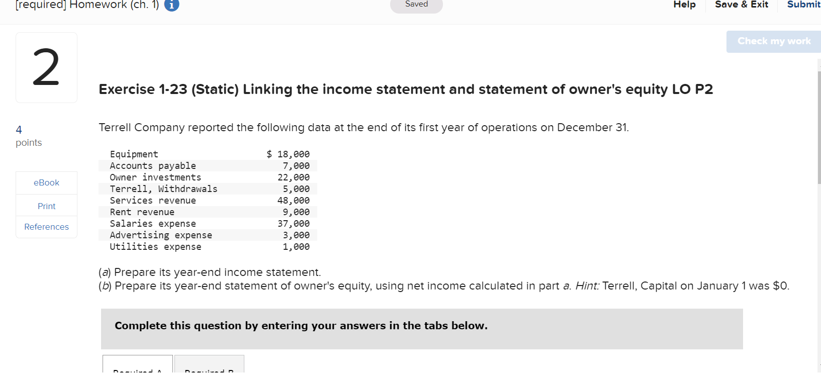 Solved Exercise 1-23 (Static) Linking the income statement | Chegg.com