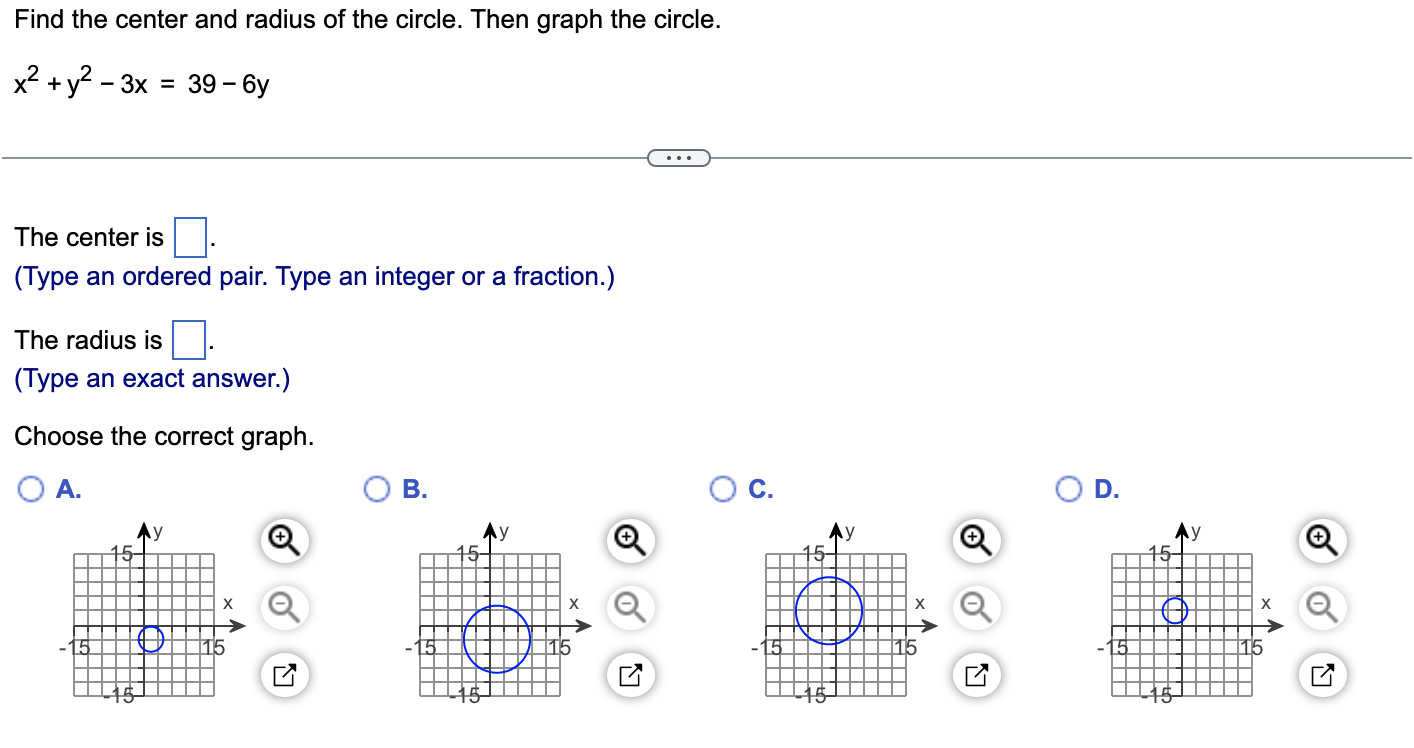 Solved Find the center and radius of the circle. Then graph | Chegg.com