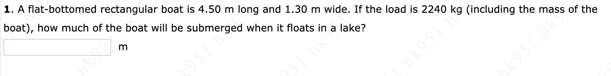 Solved 1. A flat-bottomed rectangular boat is 4.50 m long | Chegg.com