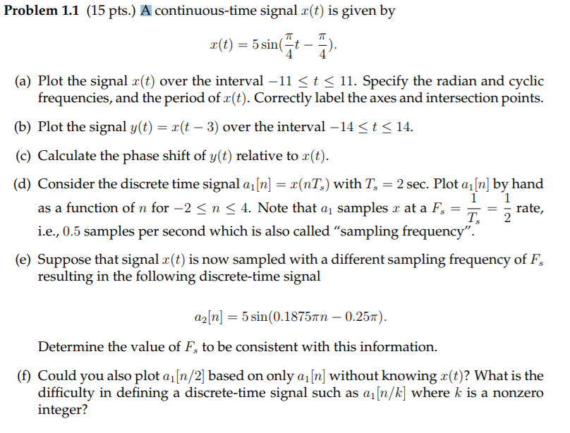 Solved Problem 1 1 15 Pts A Continuous Time Signal R T