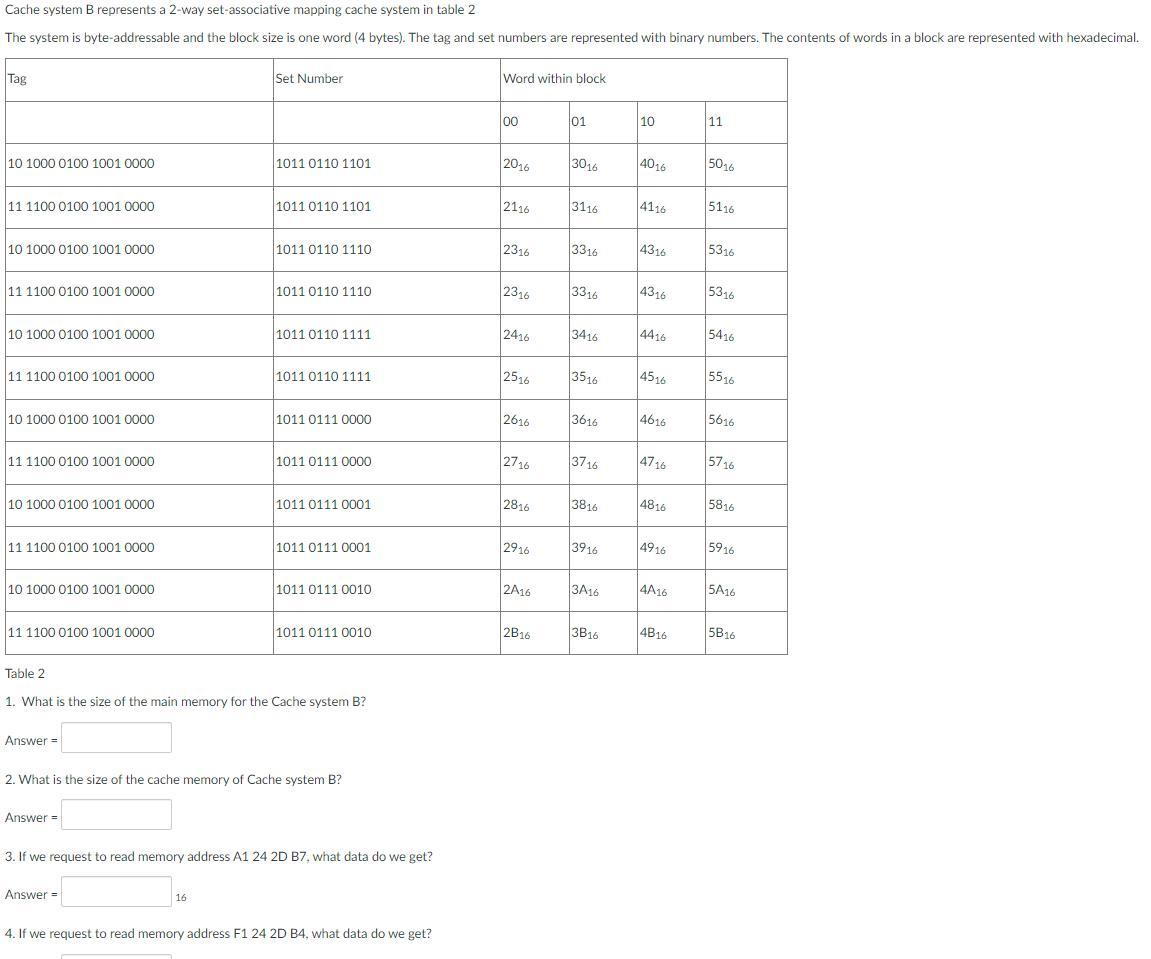 Solved Cache system B represents a 2-way set-associative | Chegg.com