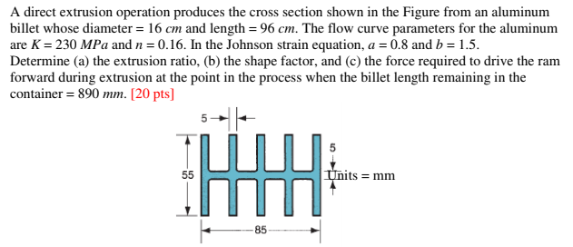 Solved A direct extrusion operation produces the cross | Chegg.com