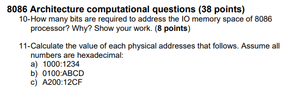 Solved 8086 Architecture computational questions (38 points) | Chegg.com